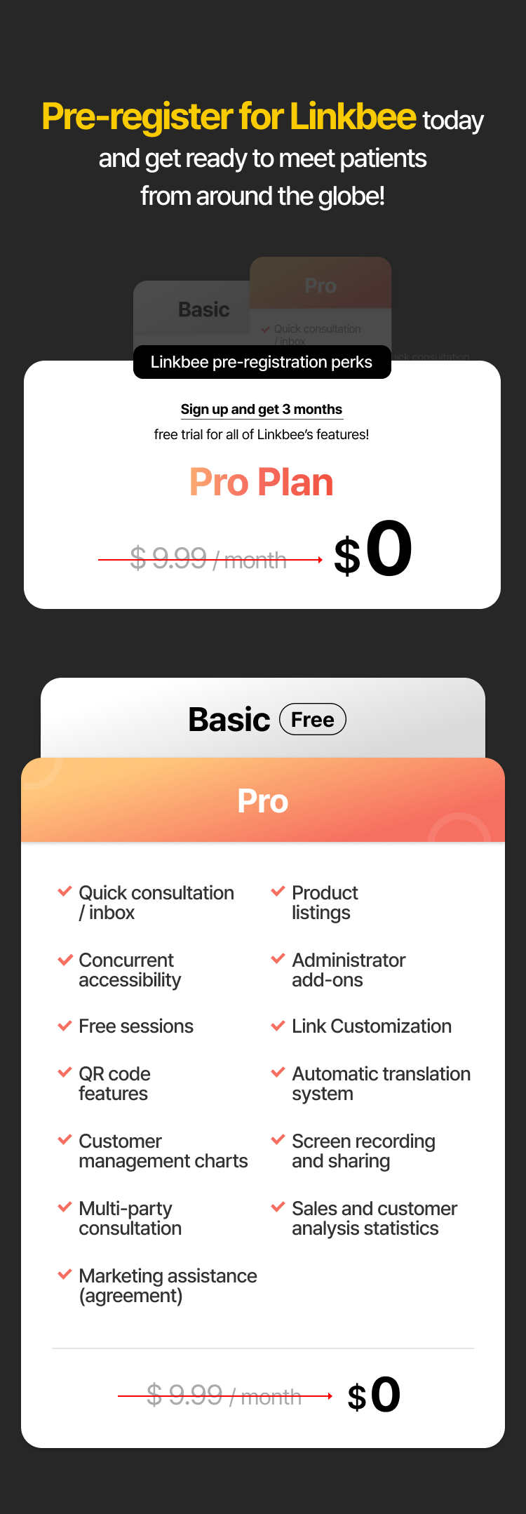 Linkbee pre-registration page